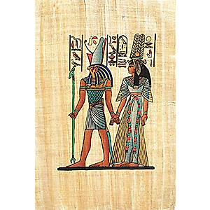 NileCart Collection of 4 sheets Egyptian papyrus paintings Original Hand Painted Papyrus Paper Ancient Egyptian size 9x13 in. handmade in Egypt. (Kings & Queens Collection)