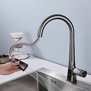 Ksunun Touchless Kitchen Faucet with Pull Down Sprayer, Kitchen Sink Faucet, Pull-Down Sprayer Kitchen Faucets with Temperature Display, Kitchen Sink Faucets, Pull Down Faucet for Kitchen Sink