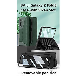 BAILI Galaxy Z Fold 5 Case with S Pen Slot,Galaxy Z Fold5 Flip Holster with HD Screen Film and Attached Card Slot,Instantly Converts Into Phone Bracket Cover for Samsung Z Fold 5-Carbon Fiber Black