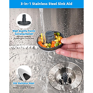 Hibbent Upgraded 3 in 1 Kitchen Sink Drain Strainer and Stopper Combo, Stainless Steel Metal Pop Up Sink Stopper, Anti-Clogging Basket Strainer with Handle for US Standard 3-1/2 Inch Drain
