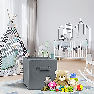 Klozenet 11 inch cube storage bins 8-pack, Fabric Collapsible Storage Bins Durable and Sturdy With Handle For Closet Shelves, Storage, Books, Cloth and Toys/ foldable Cubby Organizer, (Grey)
