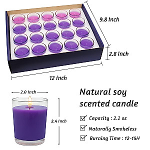 20 Packs Advent Candles with Clear Glass Holder, 15 Purple and 5 Pink Votive Candles, Unscented Seasonal Celebration Candles for Christmas Table Decoration