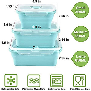 BPA Free Silicone Food Storage Containers with Airtight Plastic Lids Set Of 3 Space Saving Microwaveable Freezer Dishwasher Safe Collapsible Leftover or Meal Prep Lunch Box