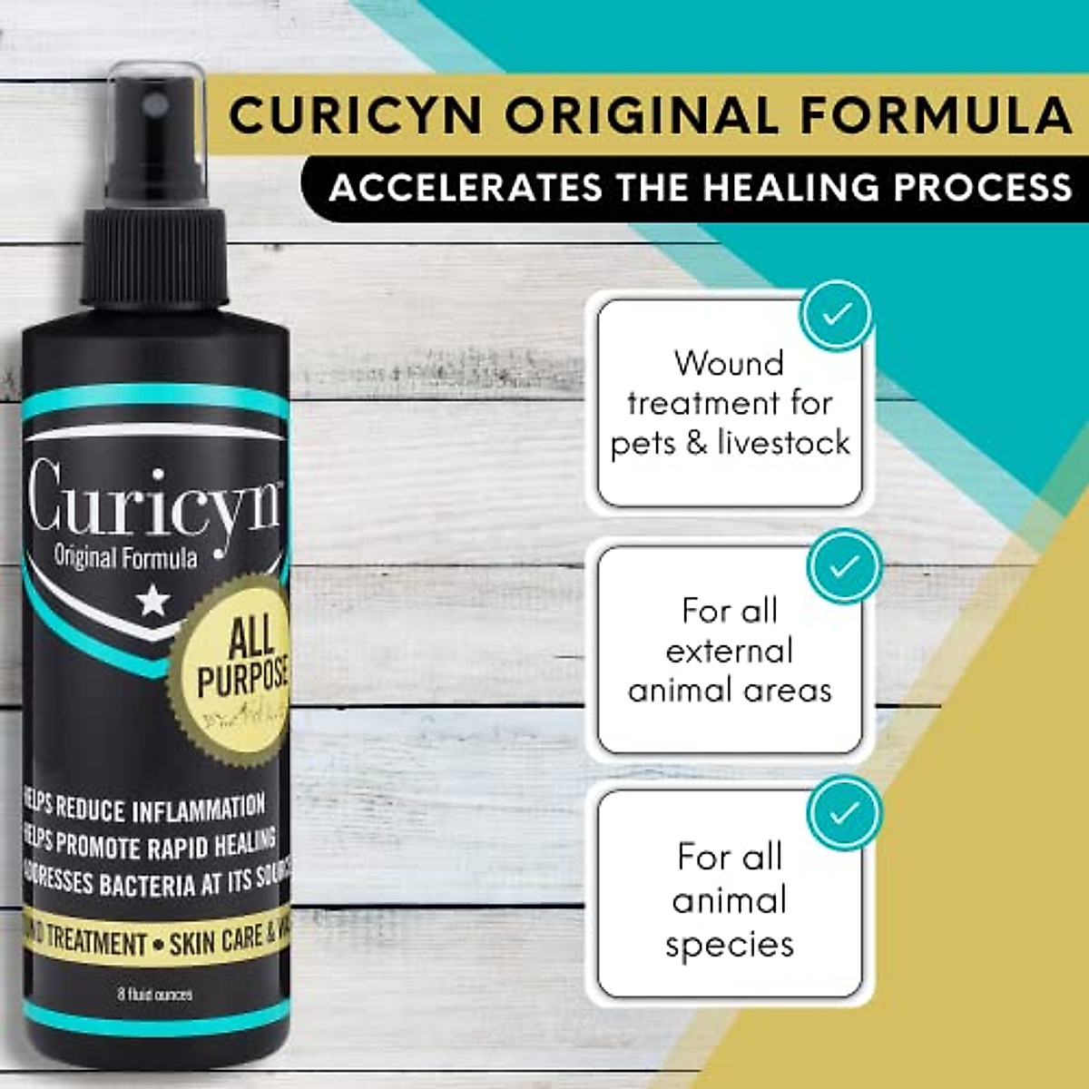 Curicyn, Wound Treatment Spray for All Animals - Original Formula, Helps Reduce Inflammation, Easy and Effective Pet Wound Care, Dog and Cat Skin Care Infection Treatment, - 8 oz Spray Bottle