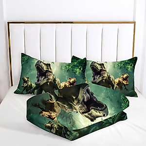 VTKON Kids Dinosaur Comforter Set Twin Size for Boys Green Dinosaur Quilt Set Soft Microfiber Dinosaur Bed Set for All Season Use Dinosaur Bedding Set with 1 Comforter + 1 Pillowcase