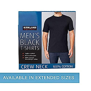 Kirkland Men's Crew Neck White T-Shirts 100% Combed Heavyweight Cotton Pack of 6 (Large, Black)