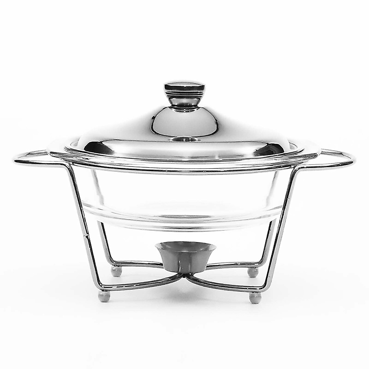 JYHCD Glass Chafing Dish Buffet Set, with Stainless Steel Lid and Holder, Round Food Warming Tray, for Buffet, Wedding, Parties, Banquet, Catering Events,Silver,2L