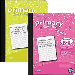 Enday Primary Composition Notebook K-2, Primary Ruled Composition Book, Primary Composition Notebook for Kids, 100 Sheets kindergarten Notebook, Pink and Yellow (2 Pack)
