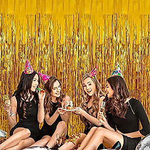 4 Pack Gold Backdrop Curtain 3.2 Ft X 8.2 Ft Gold Streamers Gold Fringe Curtain Backdrop Foil Fringe Curtain Birthday Parties Tinsel Backdrop Photo Booth (Gold)