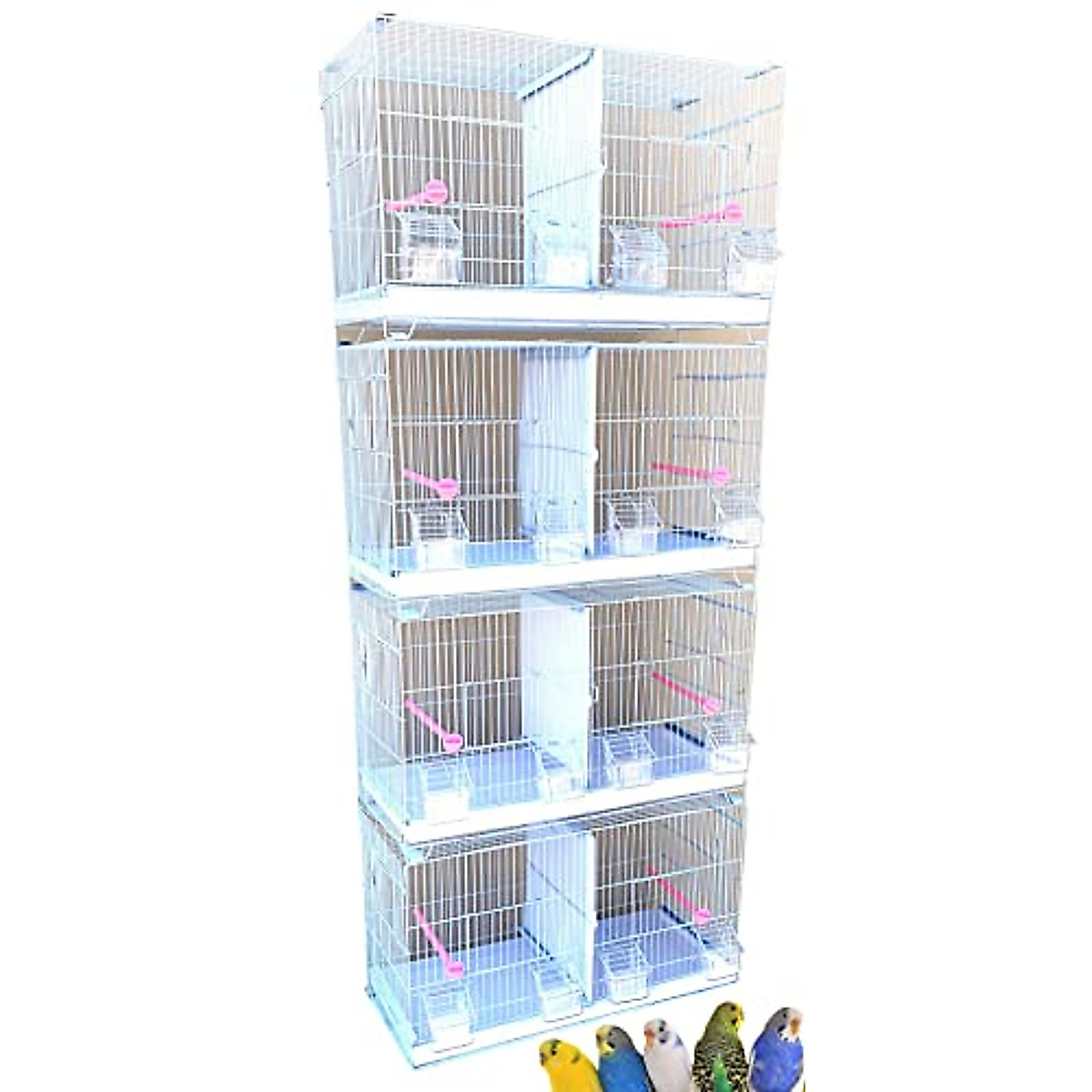 4 of Stack and Lock Double Breeder Cage Bird Breeding Cage with Removable Center Dividers and Breeder Doors (White)