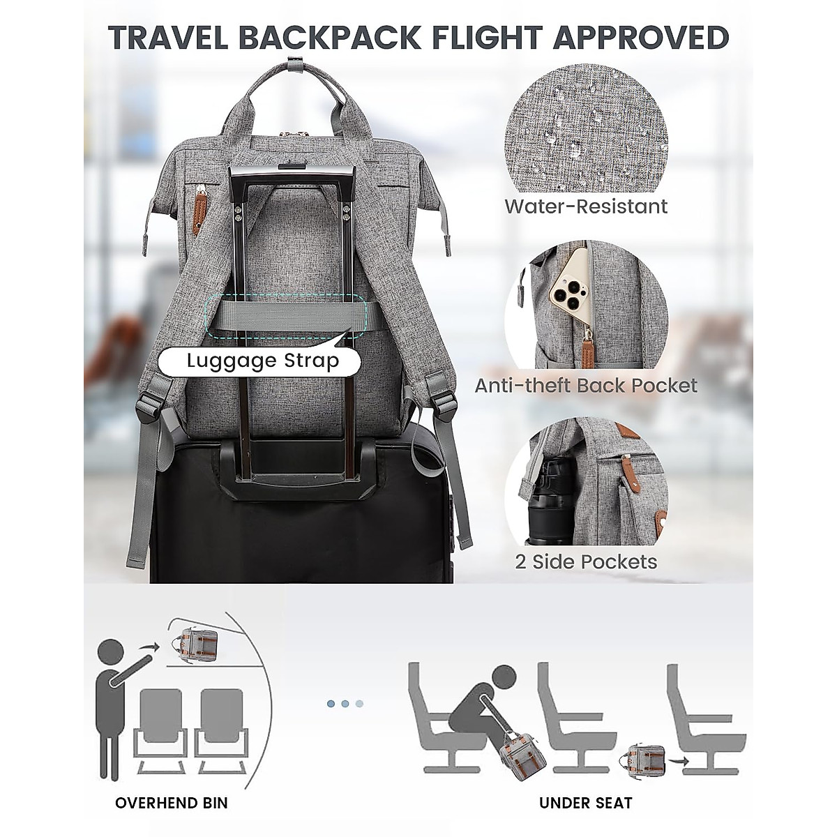 LOVEVOOK Laptop Backpack for Women Work Travel Teacher Commuter Backpack Business Computer Bag Doctor Nurse Bags College Backpack Purse Laptop Bag, Casual Daypack, 15.6 Inch, Grey