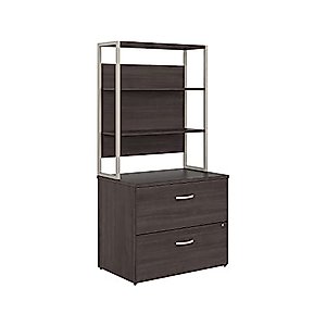 Bush Business Furniture Hybrid 2 Drawer Lateral File Cabinet with Shelves, Storm Gray