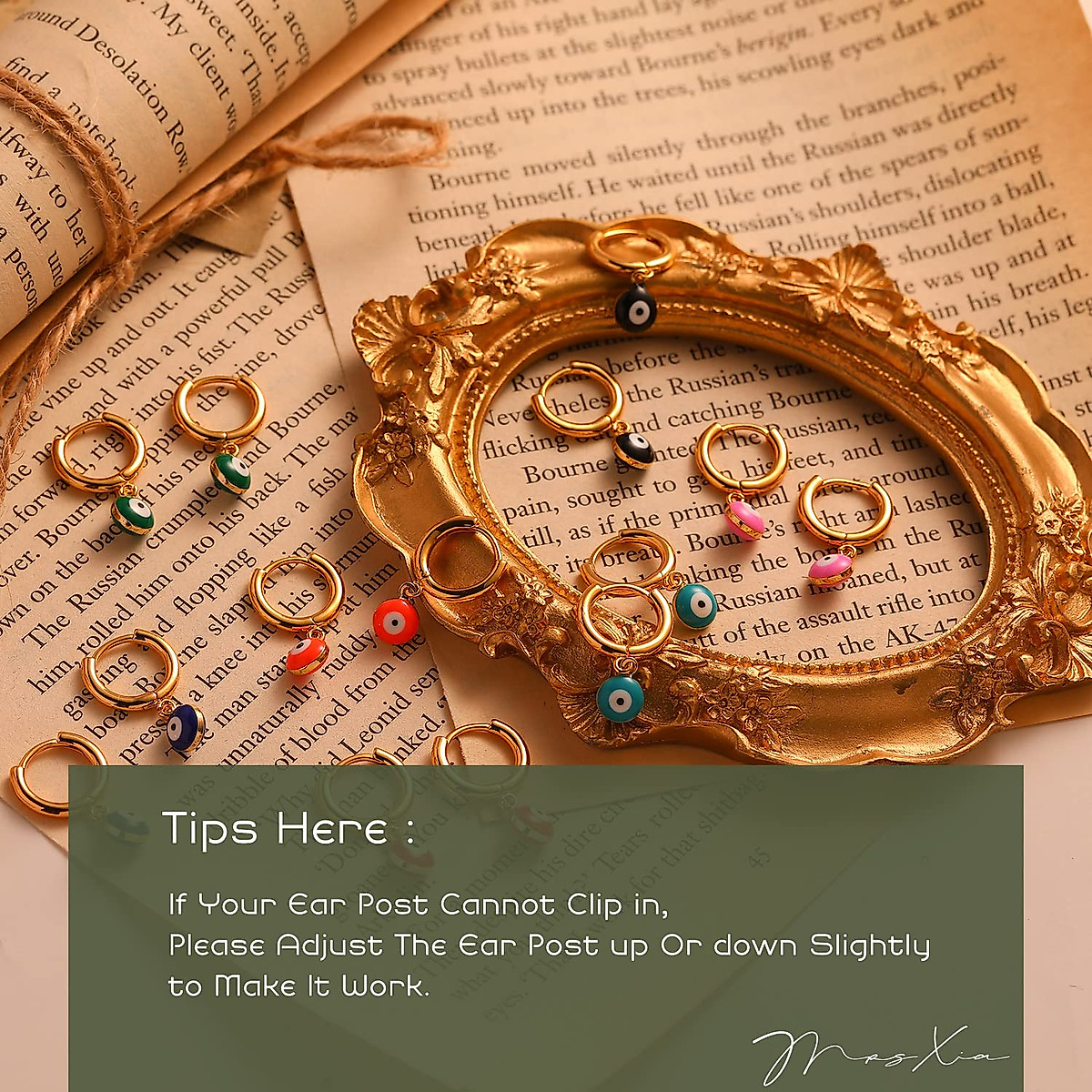 MRSXIA Huggie Earrings for Women Gold Hoop Dark Blue Evil Eye Round Bead Ball Dangle Drop 18K Gold Filled Small Simple Delicate Hypoallergenic Ear Protection Jewelry