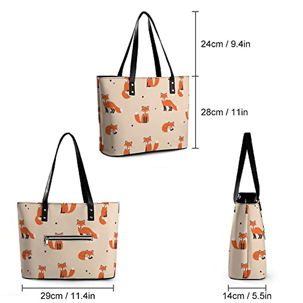 Womens Handbag Animal And Foxes Leather Tote Bag Top Handle Satchel Bags For Lady
