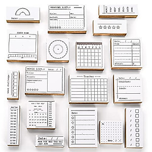 Tosnail 18 Pieces Bullet Journal Stamps, Decorative Rubber Stamp Set, Calendar Planner Stamps Wooden Stamps Bujo Stencils for to Do List, Tasks, Diary, Planner, Letters, Scrapbook, Cards, Crafts