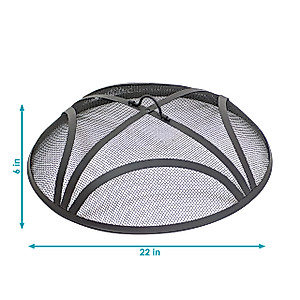 Sunnydaze Black Reinforced Steel Mesh Fire Pit Spark Screen with Ring Handle - 22-Inch Diameter
