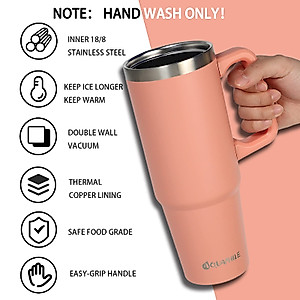 AQUAPHILE 35oz Tumbler with Handle, Insulated Coffee Tumbler with Leak-proof Lid and Straw, Reusable Stainless Steel Water Bottle, Double Wall Travel Coffee Mug for Hot&Cold Drinks(Peach Pink)