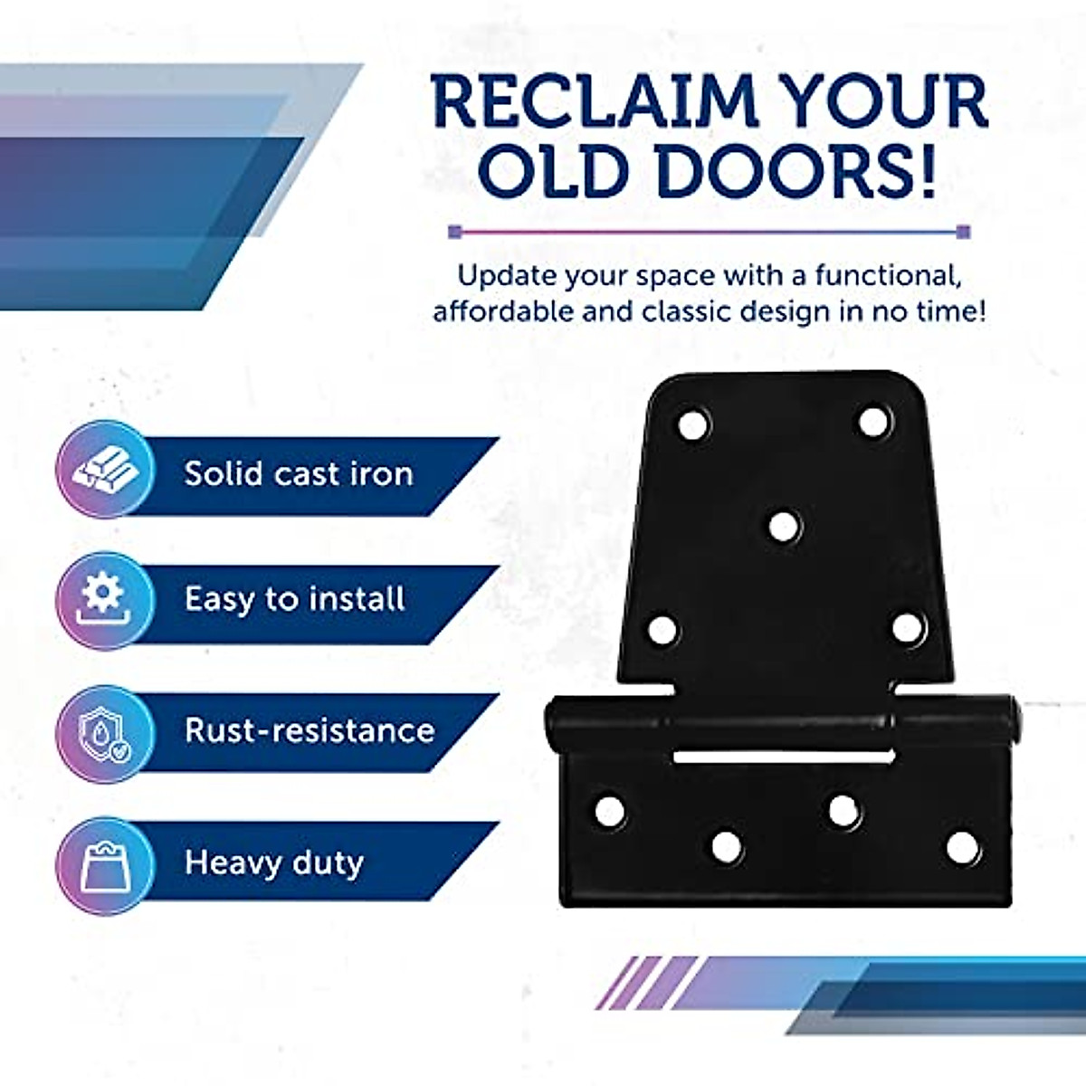 Heavy Duty Hinges for Gates (4 Pack) – Black Iron Tee Strap Black Door Hinges w/ 36 Stainless Steel Screws – Sturdy, Easy to Install Fence Gate Kit for Outdoor, Indoor - Self Closing Gate Hinges