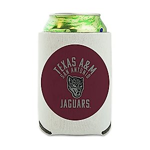 Texas A&M University-San Antonio Jaguars Logo Can Cooler - Drink Sleeve Hugger Collapsible Insulator - Beverage Insulated Holder