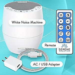 Serene Evolution White Noise Machine for Adults Sleeping & Baby - White Noise Machine for Office Privacy & Noise Canceling - Ocean Sound Machine for Sleeping - Includes Fan, Ocean, Rain, Nature Sounds