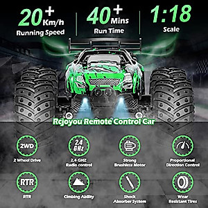 Rcjoyou RC Cars,All Terrain Remote Control Car,2WD 2.4 GHz Off Road High Speed 20 Km/h RC Monster Truck Racing Cars with LED Headlight and Two Batteries, Xmas Gifts for Kid and Adults