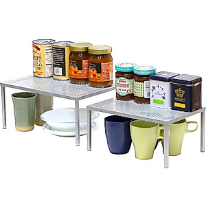 Simple Houseware Expandable Stackable Kitchen Cabinet and Counter Shelf Organizer, Silver
