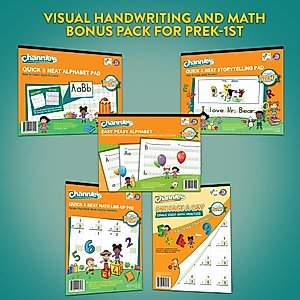 Channie’s All-in-One Visual Handwriting & Math Workbook Set for Pre-Kindergarten - 1st Grade Elementary School Students (5 Pack)