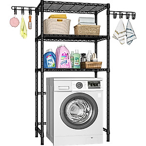 Ulif U8 Laundry Room Storage Organizer, Over The Washer and Dryer Storage Shelves for Laundry Organization, 35" W x 13.4" D x 76.2" H, Suit Washing Machine Width Within 32.6", Hold 304 lb, Black