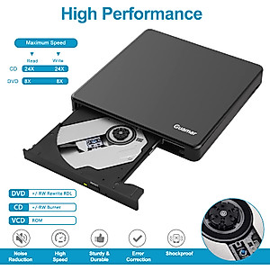 Guamar External CD/DVD Drive for Laptop, CD Burner USB C Portable DVD Player CD ROM Disk Reader with SD TF Slot 2 USB Ports, Optical Disc Drive for PC Mac MacBook Windows Linux