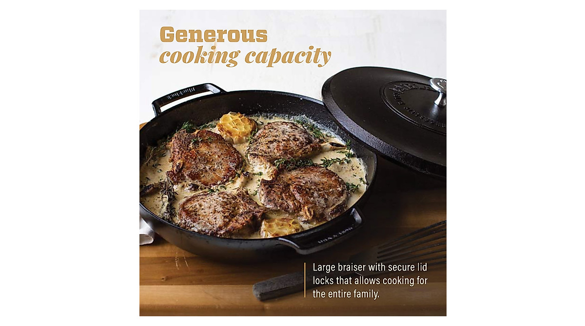 Lodge 4 Quart Cast Iron Braiser - Triple Seasoned Cooking