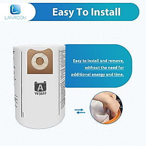 LANROON 12 Pack Replacement 23743 VF3502 Vacuum Bags Compatible with Ridgid 12-16 Gallon Vacuum WD1950 WD1956 WD1850 WD1851 RV2400HF WD1450 WD1680 WD1270