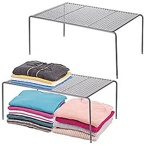 mDesign Large Metal Raised Closet Storage Shelf Organizer for Bedrooms, Bathrooms, Living Room Organization - Holds Clothes, Shoes, Jeans - Concerto Collection - 2 Pack - Graphite/Dark Gray