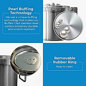 Buffalo 37 Quart Stainless Steel Pressure Cooker Extra Large Canning Pot with Rack and Lid for Home, Commercial Use - Easy to Clean Stove Top Pressure Canner, Can Cooker - SG Certificate QCP435