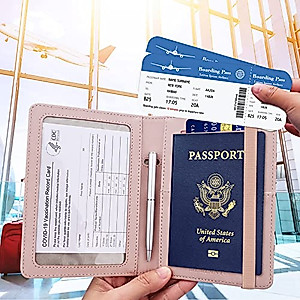 MLMLANT Passport Holder Travel Wallet, RFID Blocking Leather Passport Cover Case with Wallet for Credit Card, Money, Boarding, Vaccine Card Holder 【Travel Gifts for Women Men and Couples】