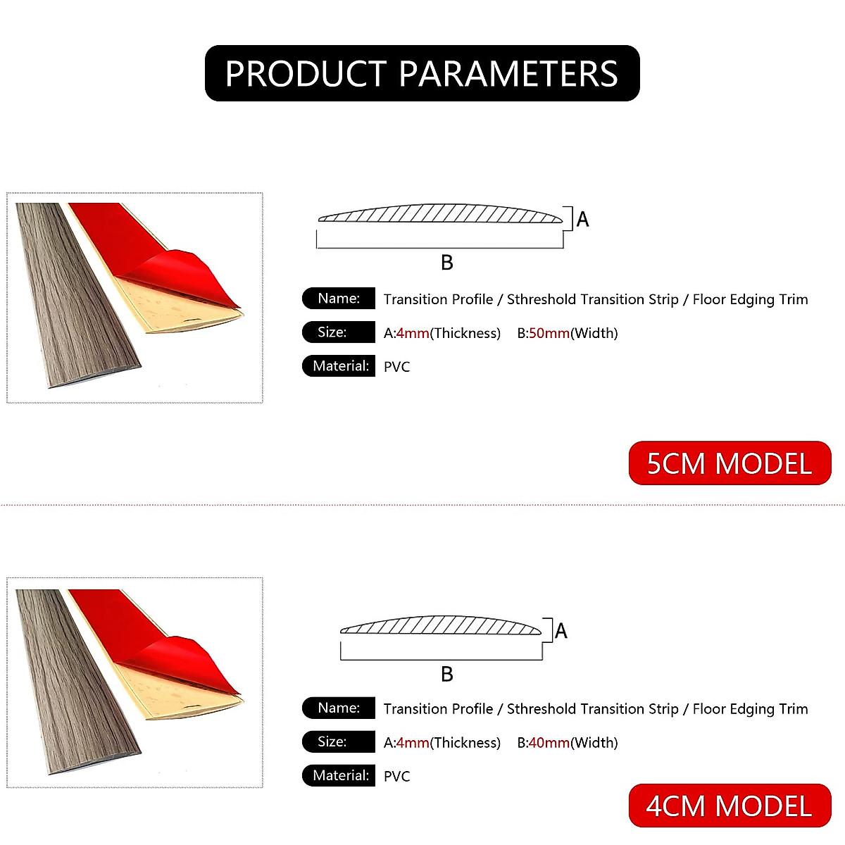 ZEYUE Transition Profile Floor Cover Strips Flooring Transition Strip Vinyl Door Bar Floor Edge Trim Laminate Floor Joining Strip Floor Strip Floor Bar Flat Divider Strip (100×5cm, Grey Wood Grain)