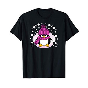 Christmas Penguin with Pink Hat and Scarf Stocking Stuffer T-Shirt