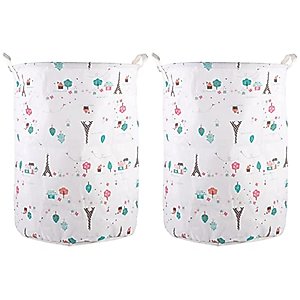 2pcs Bathroom Basket Bucket Container Clothes Nursery Handles Hamper Double with Style Buck Saving Baby Large Foldable Round Space Home Cotton Dirty Handle Room Storage Laundry