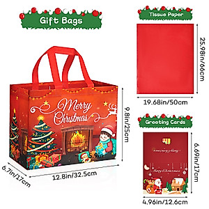 JMANNI Gift Bags (6pc) - Christmas Bags with Tissue Paper & Cards, Non-Woven, Durable, Reusable, for Gifts Wrapping, Holiday Parties & Shopping