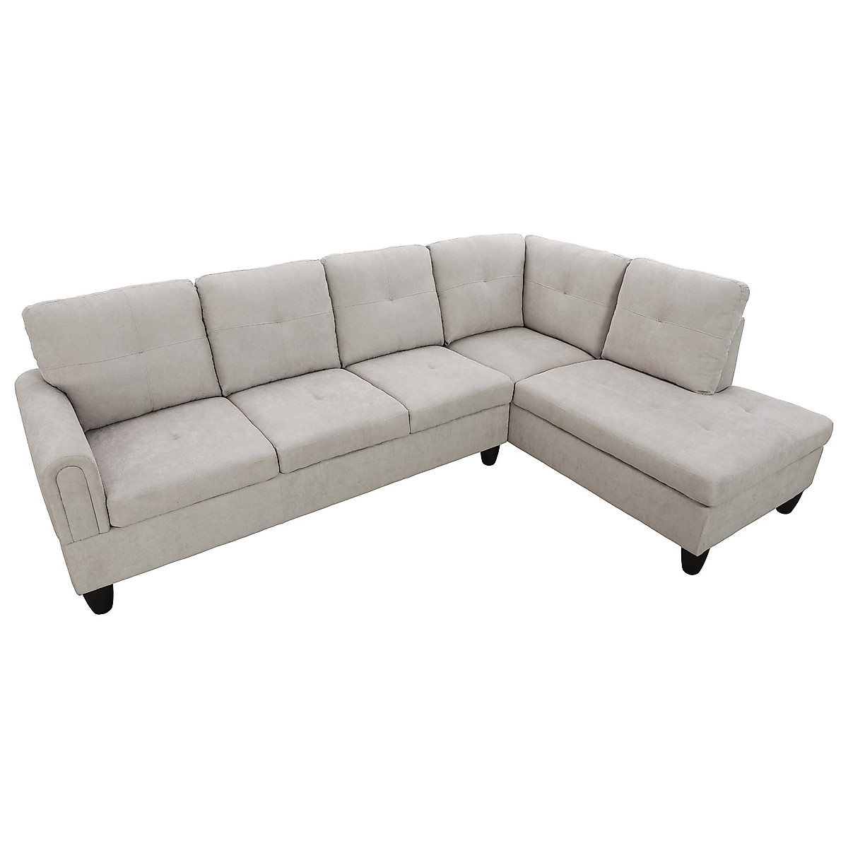 NOTOP Seater 3-Piece Corduroy L-Shaped Sectional Sofas, Button Tufted Upholstered Couch Set with Right Chaise Longue and Storage Ottoman, for Living Room, Home, Office, Grey White, 97