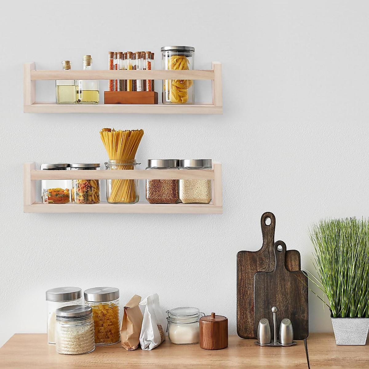 LIANTRAL Kids Bookshelf for Wall, Set of 4 Wall Bookshelf for Kids Room, Nursery Book Shelves for Bedroom Bathroom Kitchen Nursery Decor, Book Shelf Organizer, Natural Wood