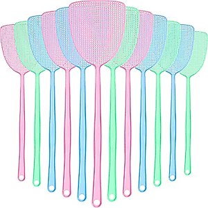 Fly Swatter Plastic Flyswatter Pack,17.5 Inches Handle Fly Swatter Home and Kitchen Helper, 3 Summer Colors (12 Pieces)