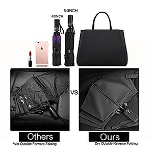 LANBRELLA Umbrella Reverse Travel Umbrellas Windproof Compact Folding - Purple Flower