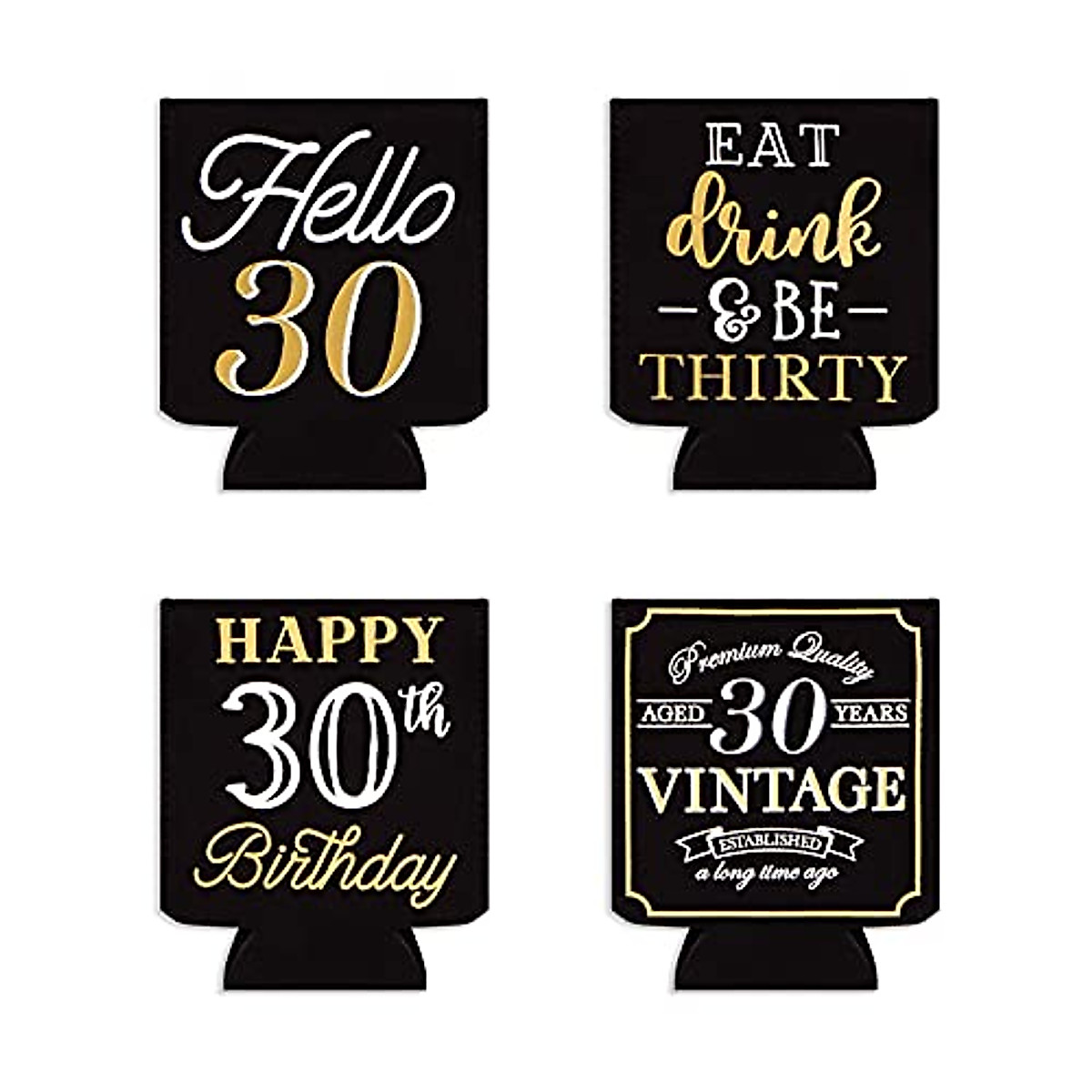 30th Birthday Beer Can Cooler Sleeves Cheers to 30 Years Variety (12 Pack)