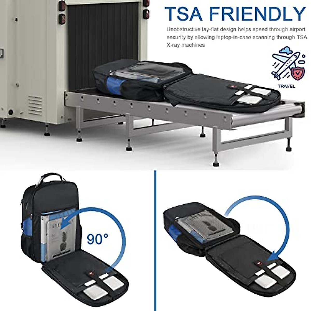 Big Backpack for Travel, Extra Large Laptop Backpack, Anti-Theft Computer Backpack 50L for Women Men, Waterproof Heavy Duty Backpack 17.3 Inch with USB Port, College Business Work Daypack, Lake Blue