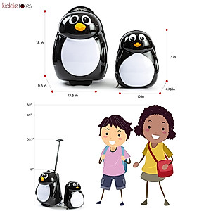KIDDIETOTES Kids Carry-on Upright Luggage Suitcase and Backpack Set - Smooth Rolling Wheels - Penguin