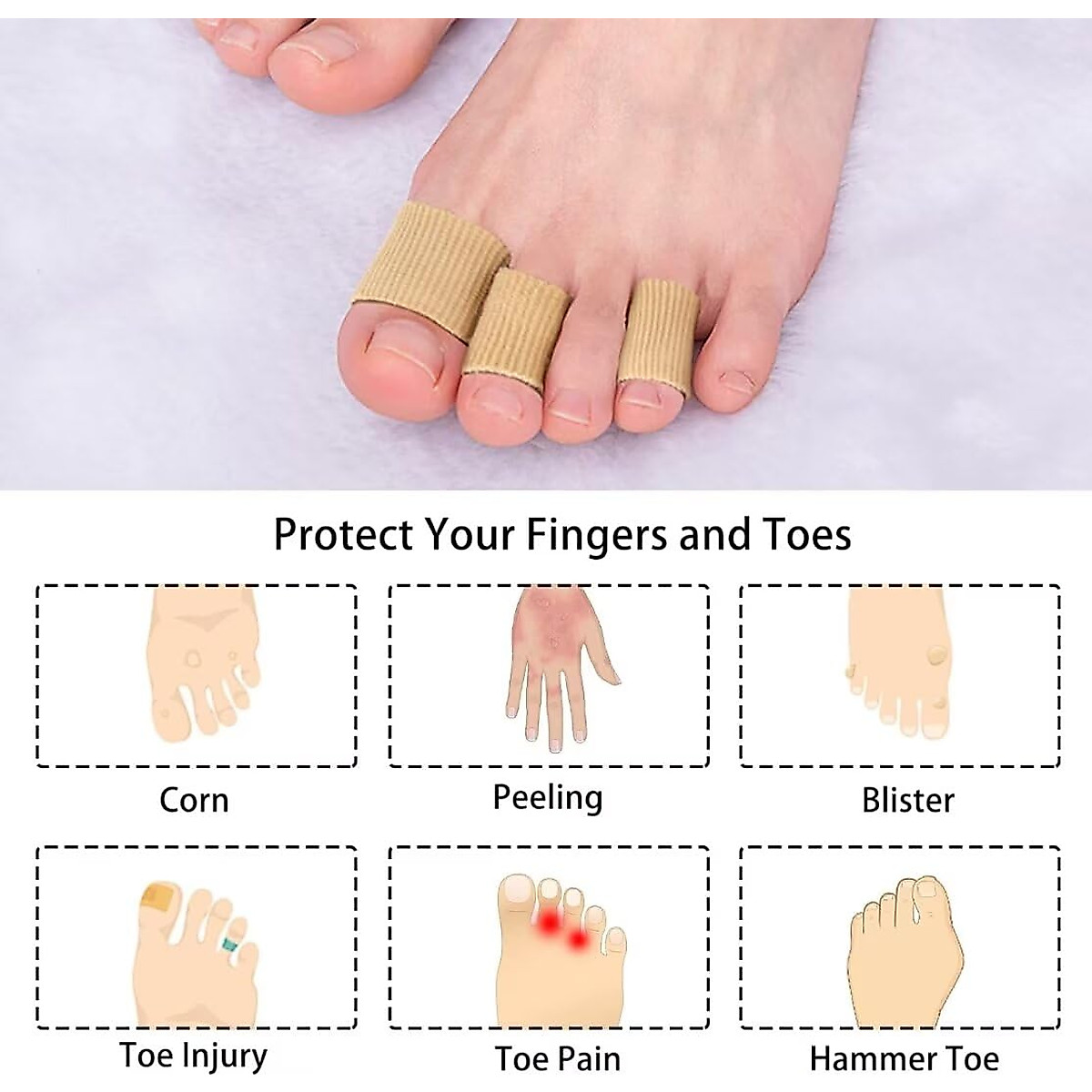 Toe Sleeve Protectors Toe Cushion Tube Soft Gel Corn Pads Protectors, 42PCS Toe Spacers for Bunion, Hammer Toe, Cushions Corns, Blisters, Calluses on Toes, Fingers, Feet, YEAJOIN (4 Size)