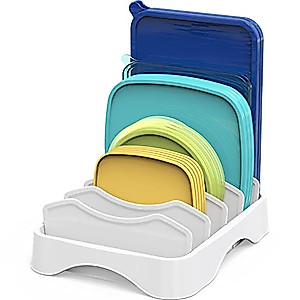 Simple Houseware Food Container Lid Organizer, Adjustable Dividers Lids Storage, 10''x8'', White