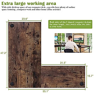 Lucky Shop L-Shaped Desk 47" Corner Computer Desk, Gaming Table with Sturdy X Leg, Adjustable Wood PC Desk, Modern Ergonomic Racing Style Study Desk Workstation, Space-Saving for Home Office, Brown