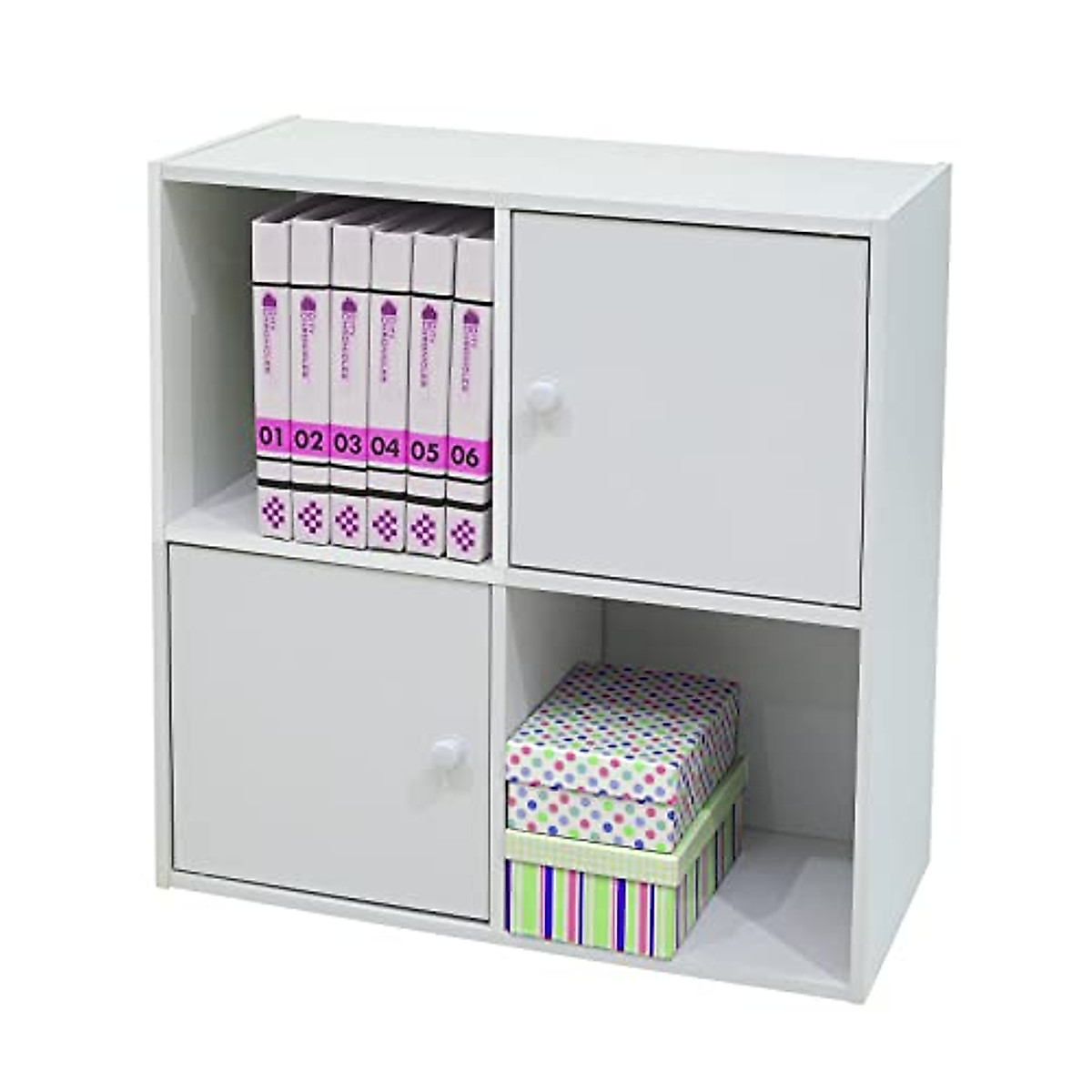 KB Designs - 2 Door, 2 Open Cube Storage Organizer Bookcase, White