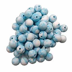 50pcs Marble Teal Color Silicone Round Beads Sensory 15mm Silicone Pearl Bead Bulk Mom Necklace DIY Jewelry Making Decoration